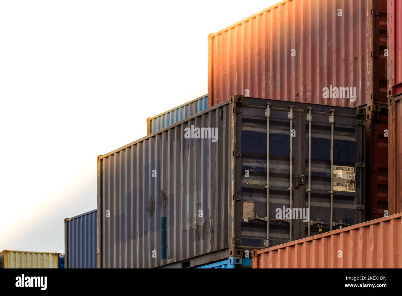 Cargo containers. Cargo container yard. Stack of freight containers at ...