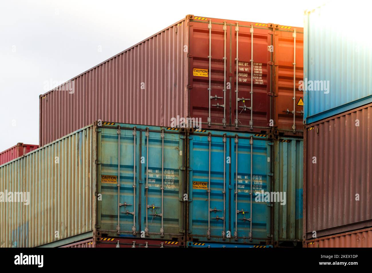 Cargo containers. Cargo container yard. Stack of freight containers at ...