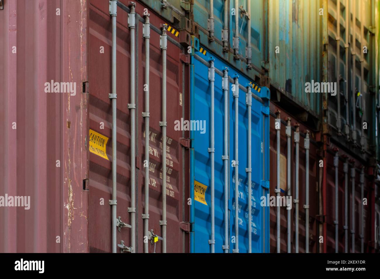Cargo containers. Cargo container yard. Stack of freight containers at ...