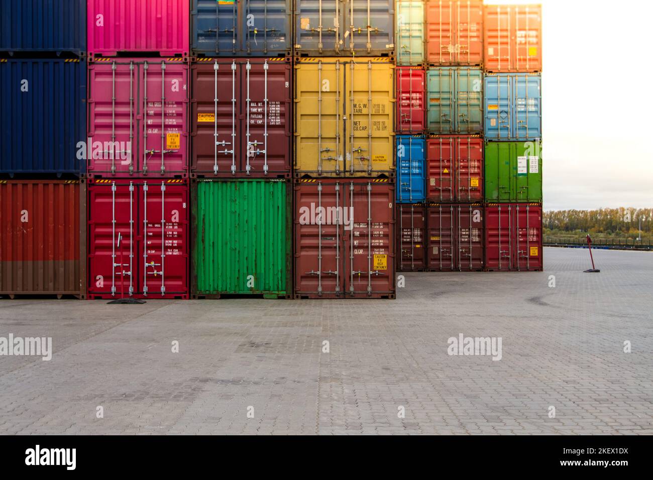 Cargo containers. Cargo container yard. Stack of freight containers at ...