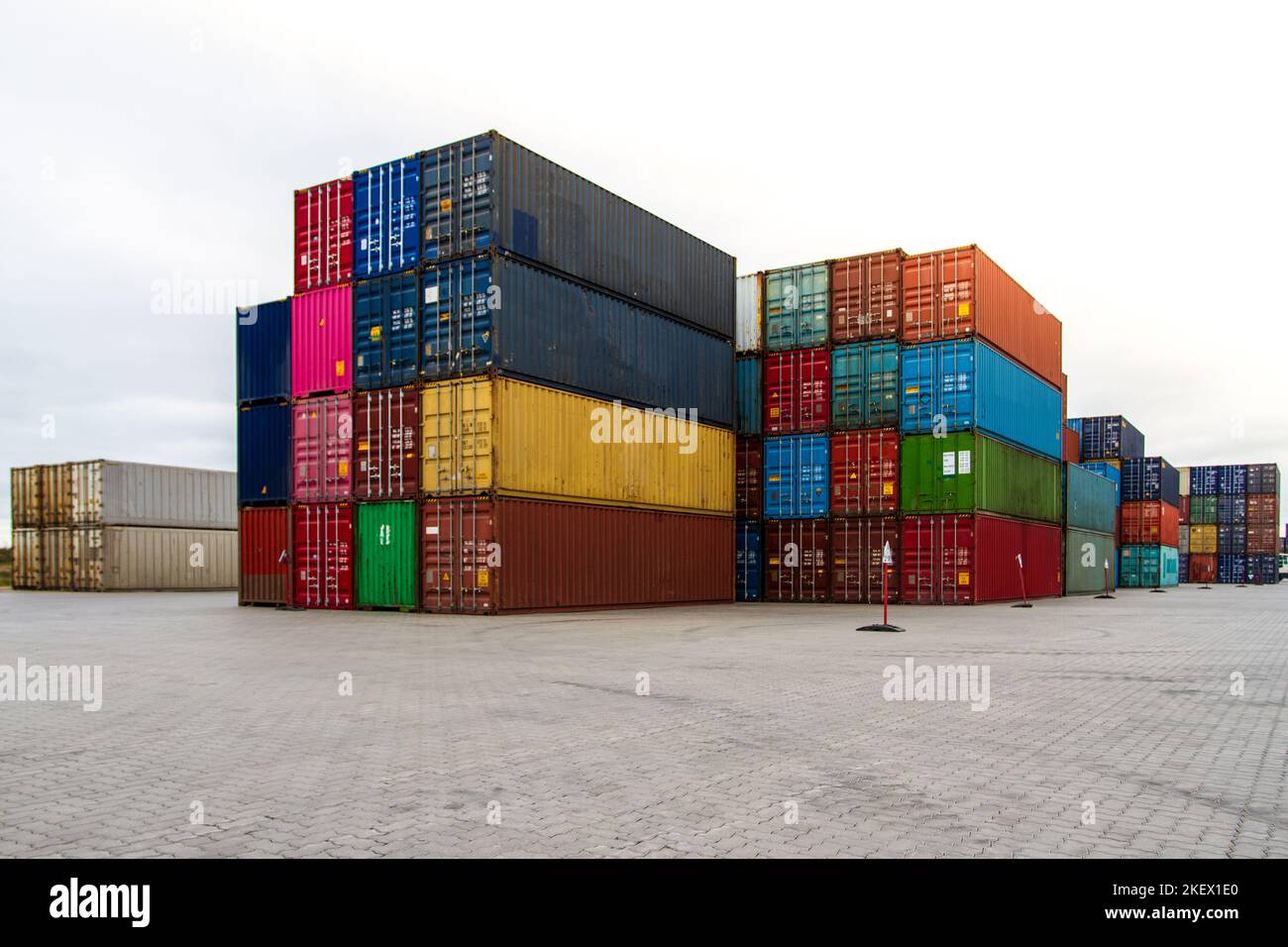 Cargo containers. Cargo container yard. Stack of freight containers at ...