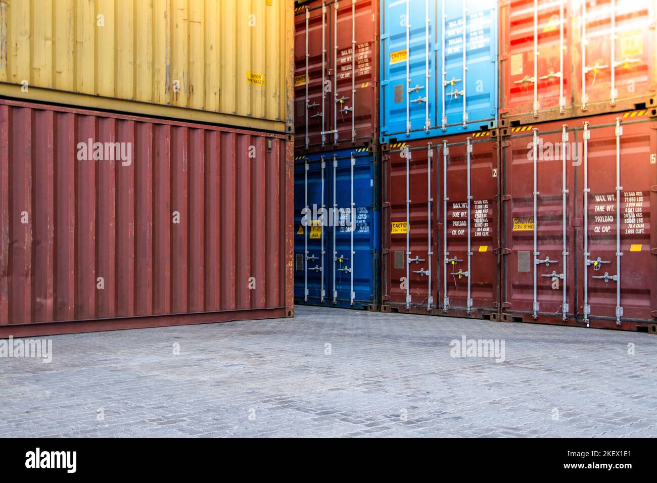 Cargo containers. Cargo container yard. Stack of freight containers at ...