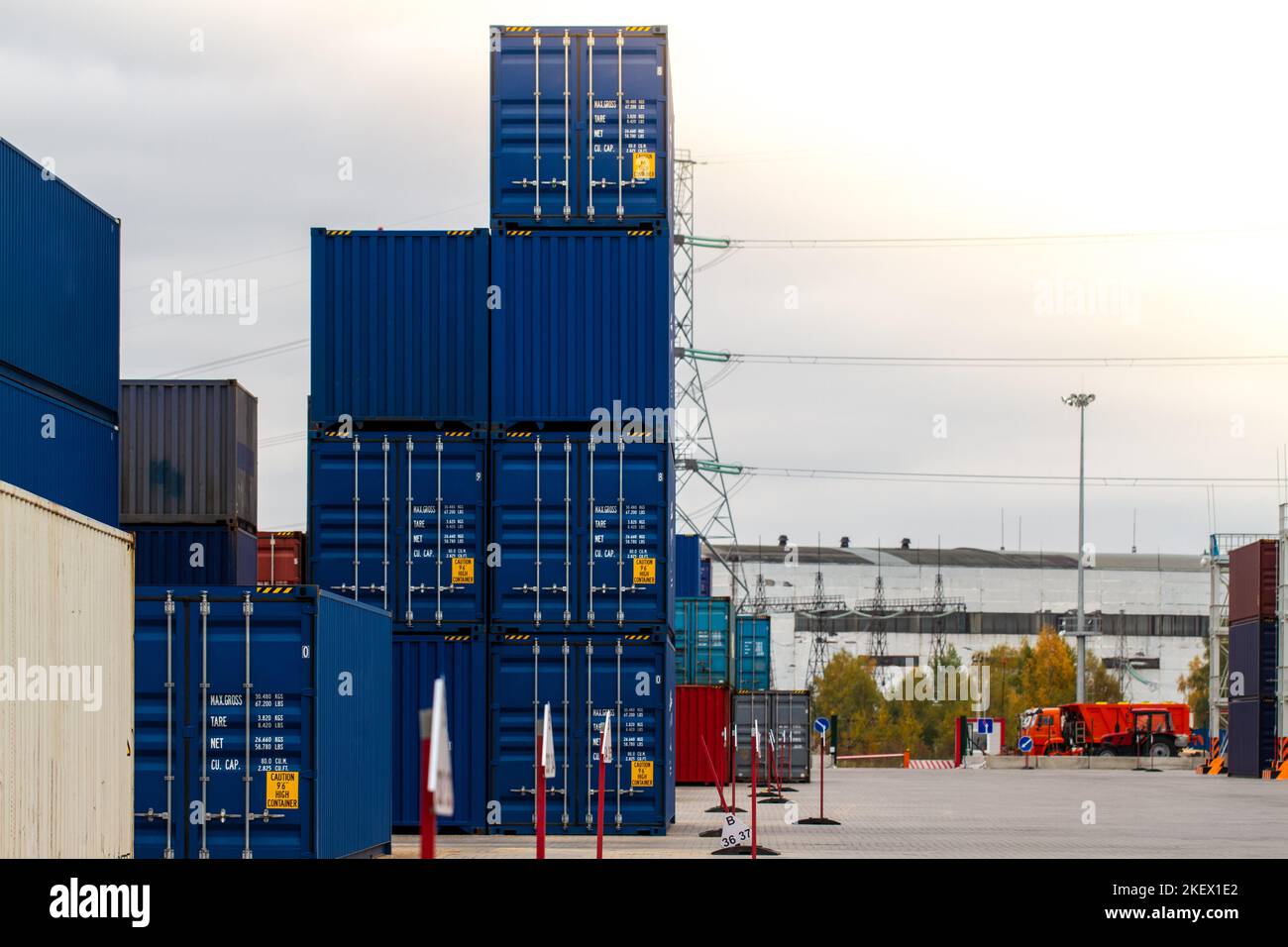 Cargo containers. Cargo container yard. Stack of freight containers at ...