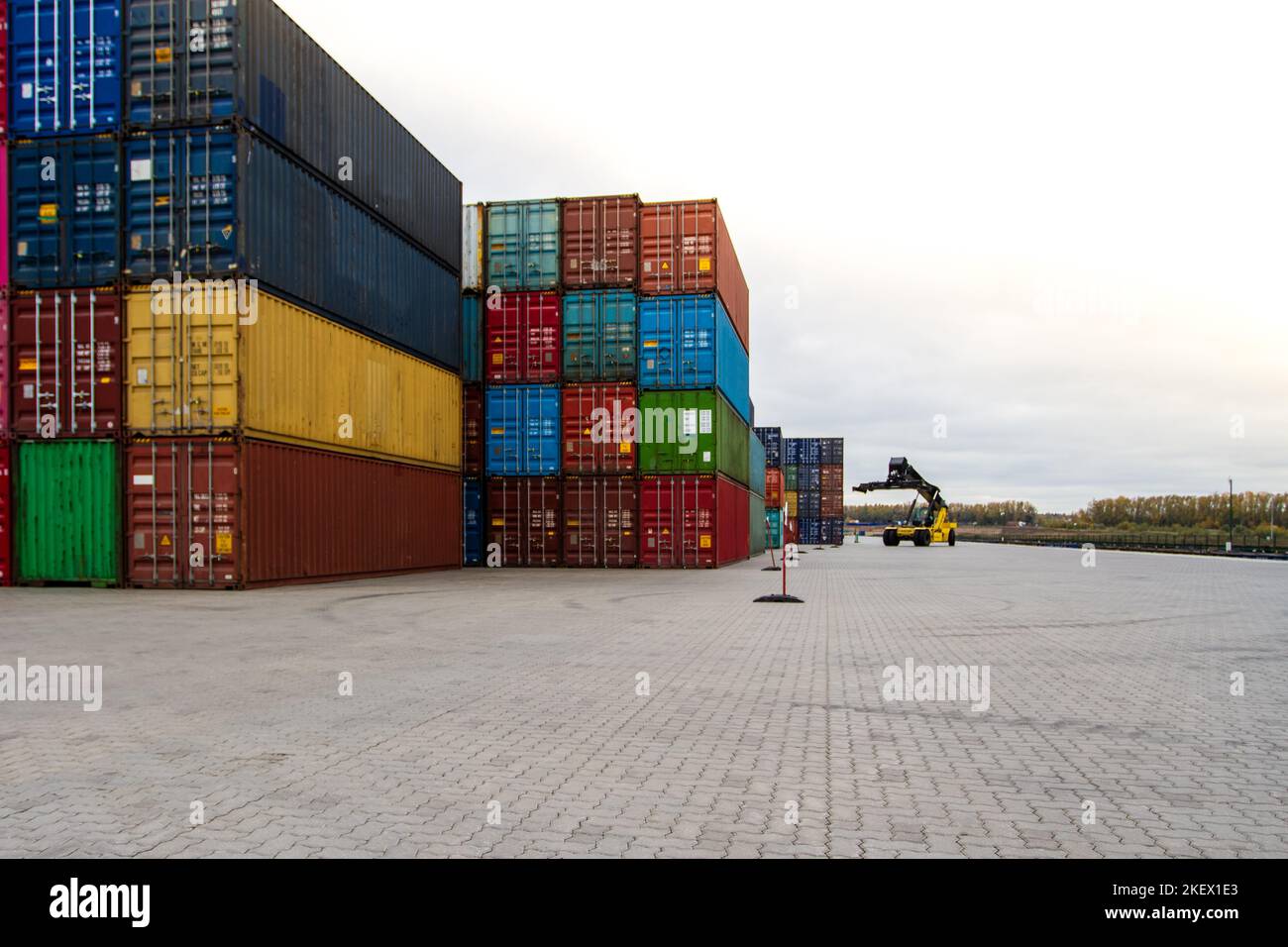 Cargo containers. Cargo container yard. Stack of freight containers at ...