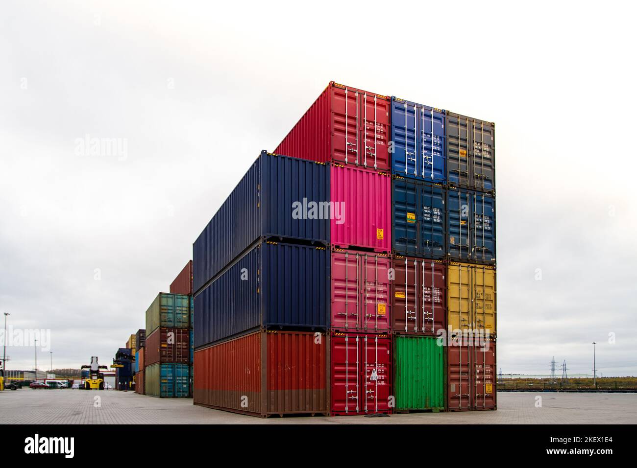 Cargo containers. Cargo container yard. Stack of freight containers at the docks. Industrial ...