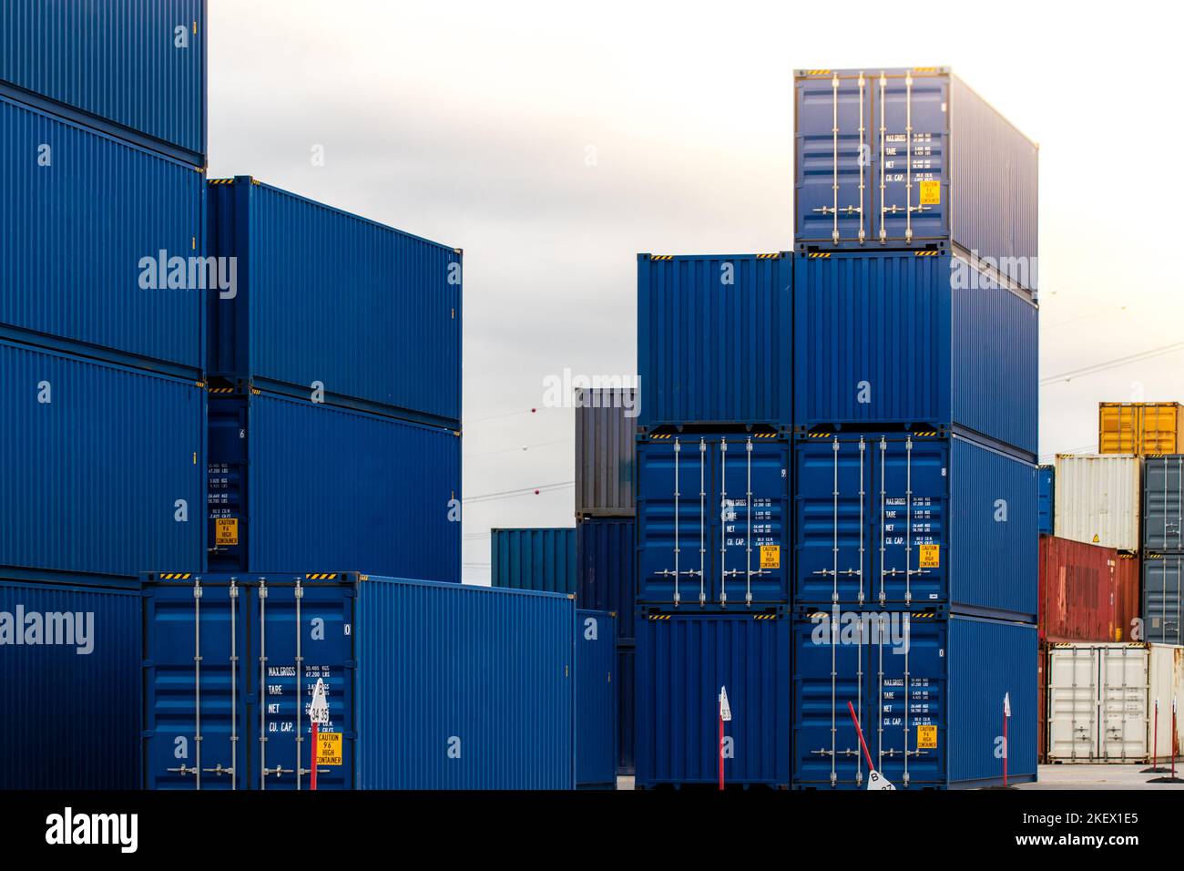 Cargo containers. Cargo container yard. Stack of freight containers at ...
