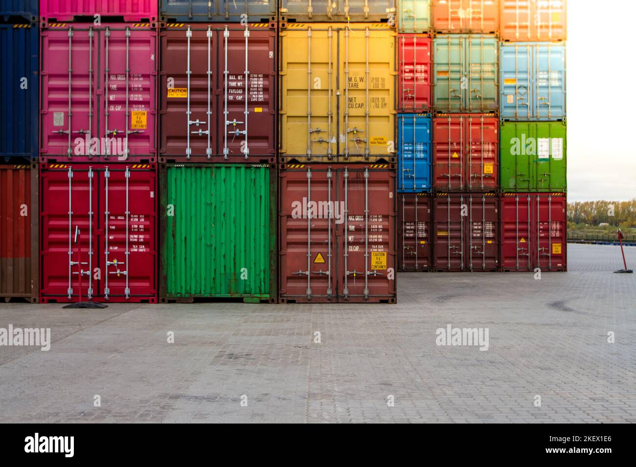 Cargo containers. Cargo container yard. Stack of freight containers at ...