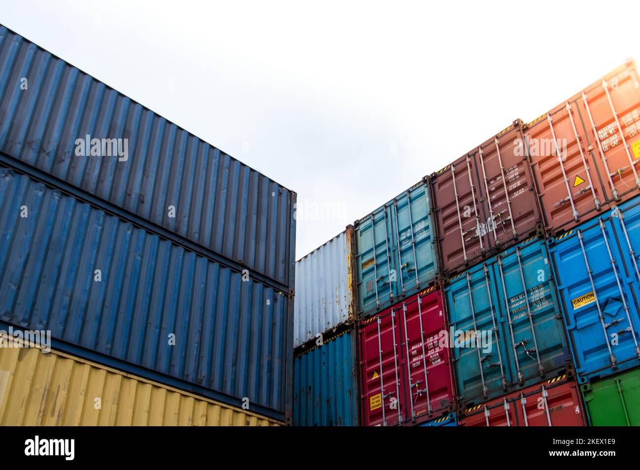 Cargo containers. Cargo container yard. Stack of freight containers at ...