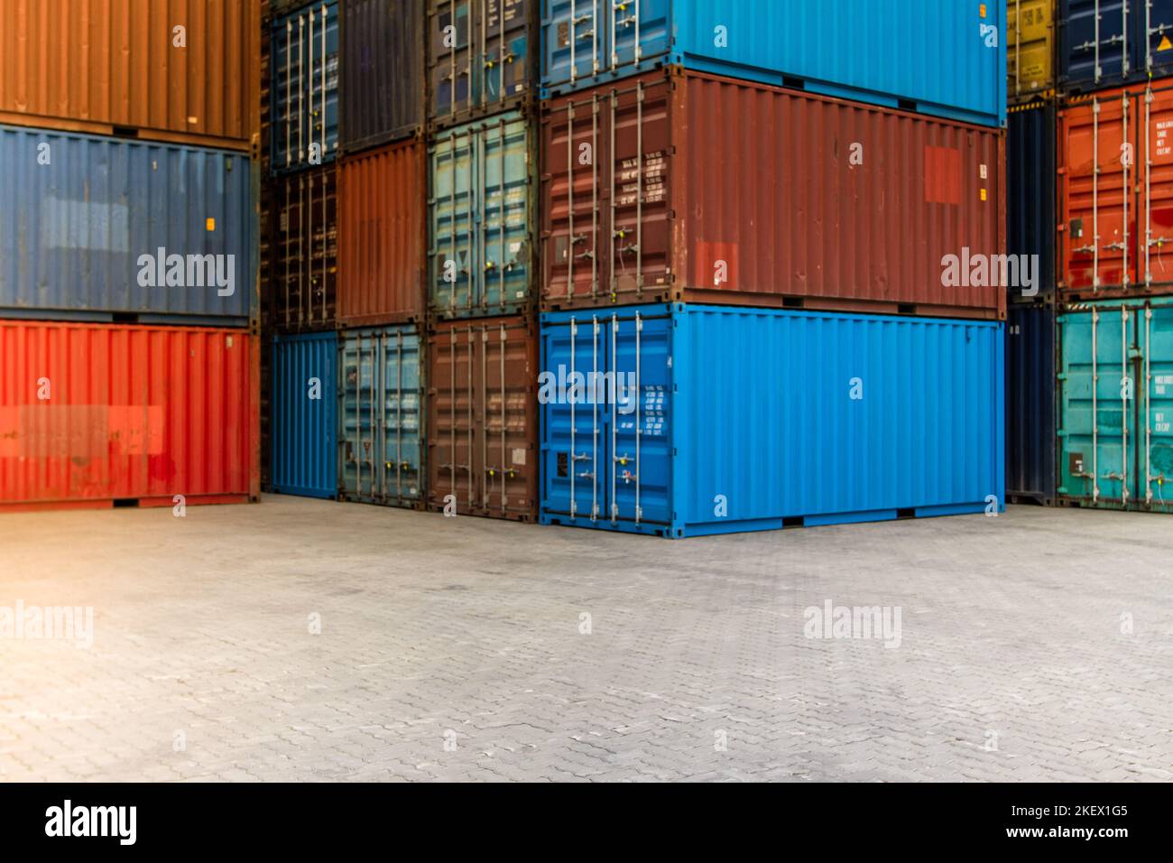 Cargo containers. Cargo container yard. Stack of freight containers at ...