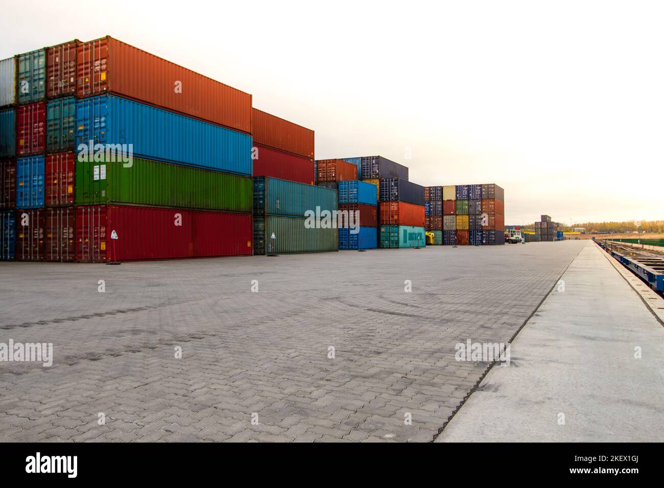 Cargo containers. Cargo container yard. Stack of freight containers at ...