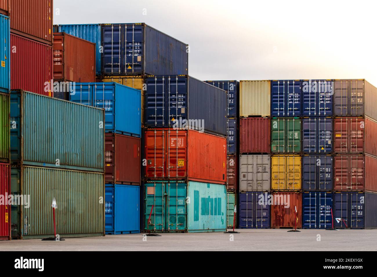 Cargo containers. Cargo container yard. Stack of freight containers at ...