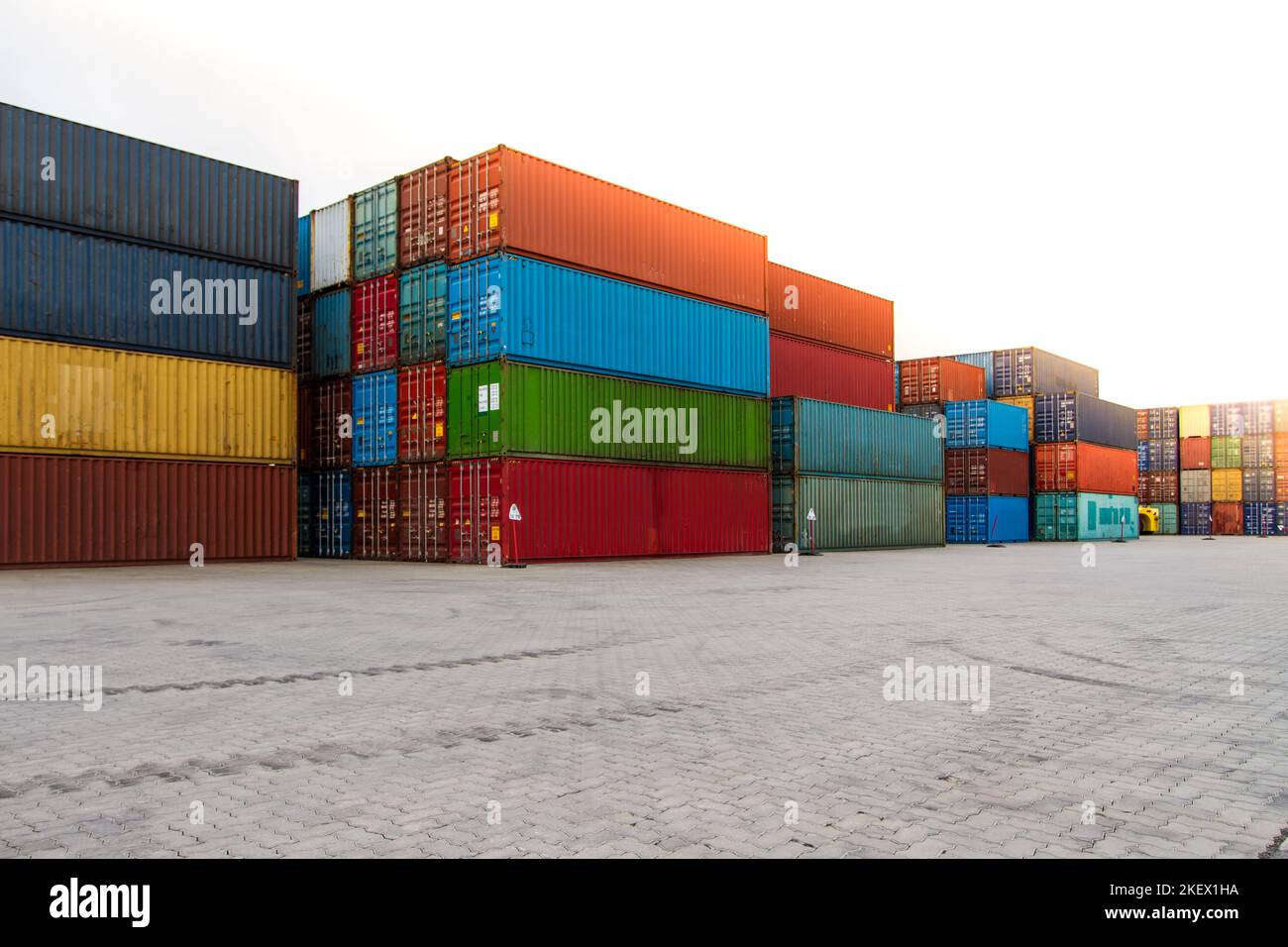 Cargo containers. Cargo container yard. Stack of freight containers at ...