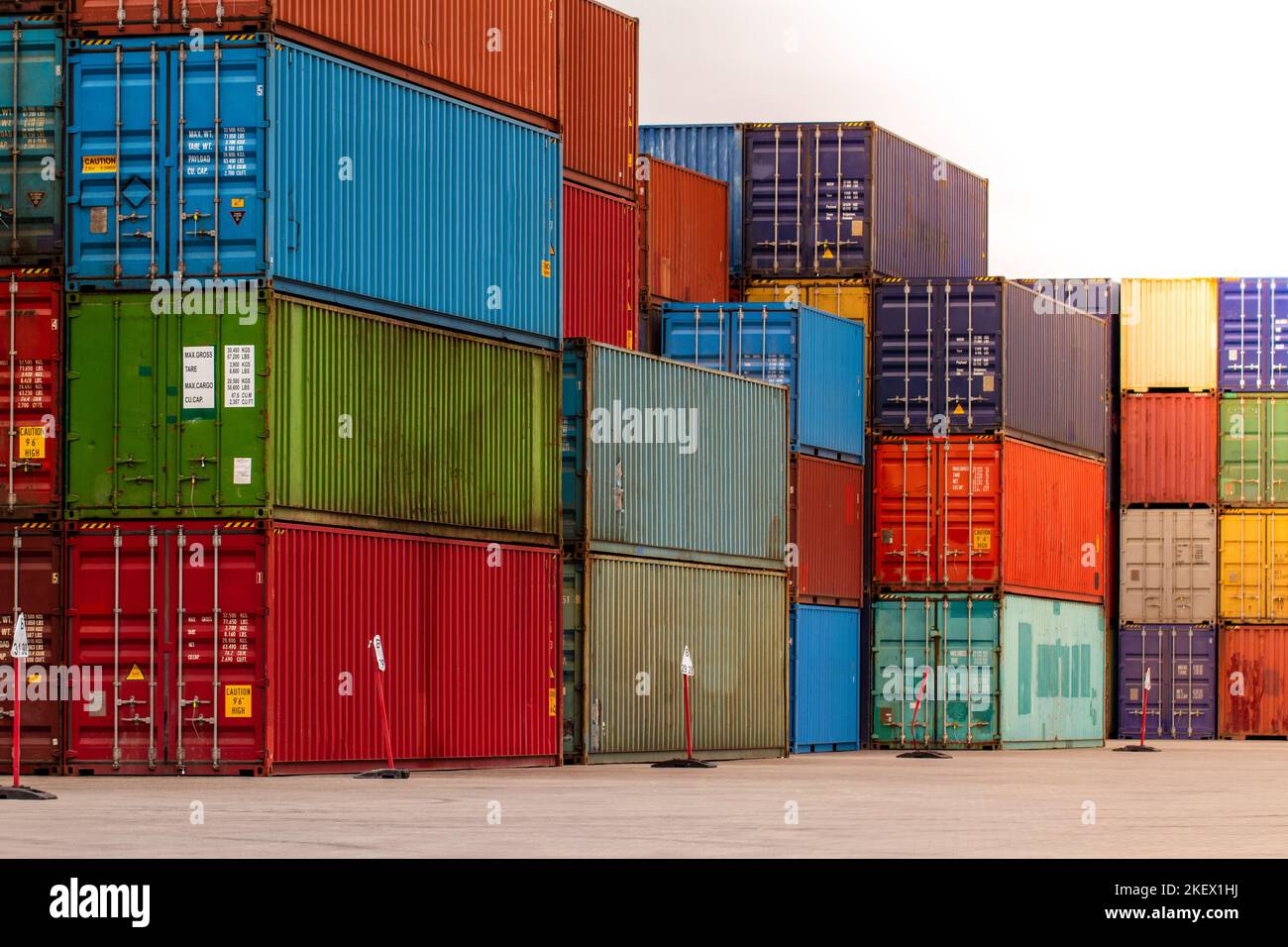 Cargo containers. Cargo container yard. Stack of freight containers at ...