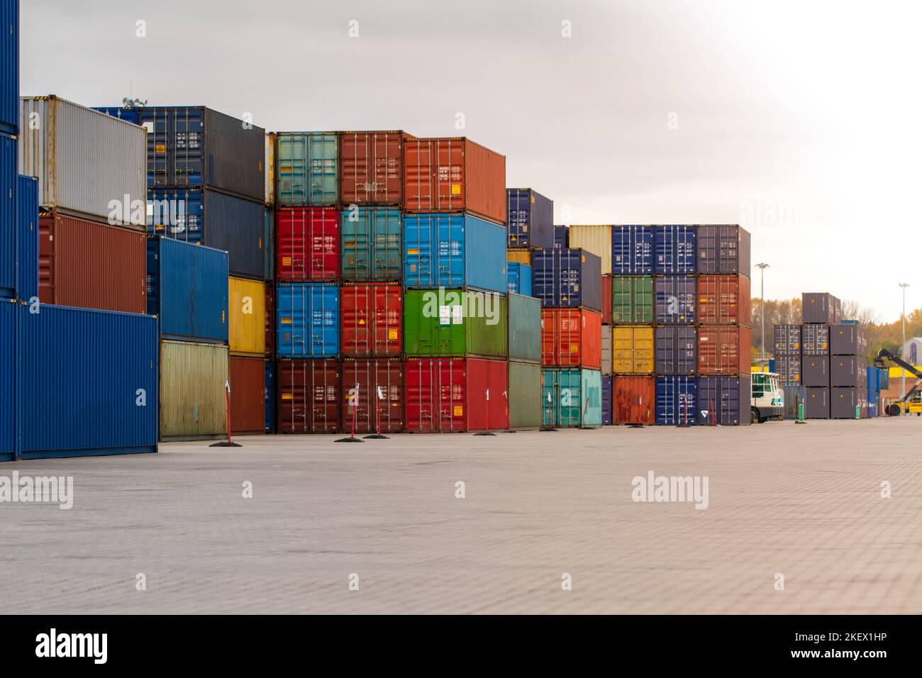 Cargo containers. Cargo container yard. Stack of freight containers at ...