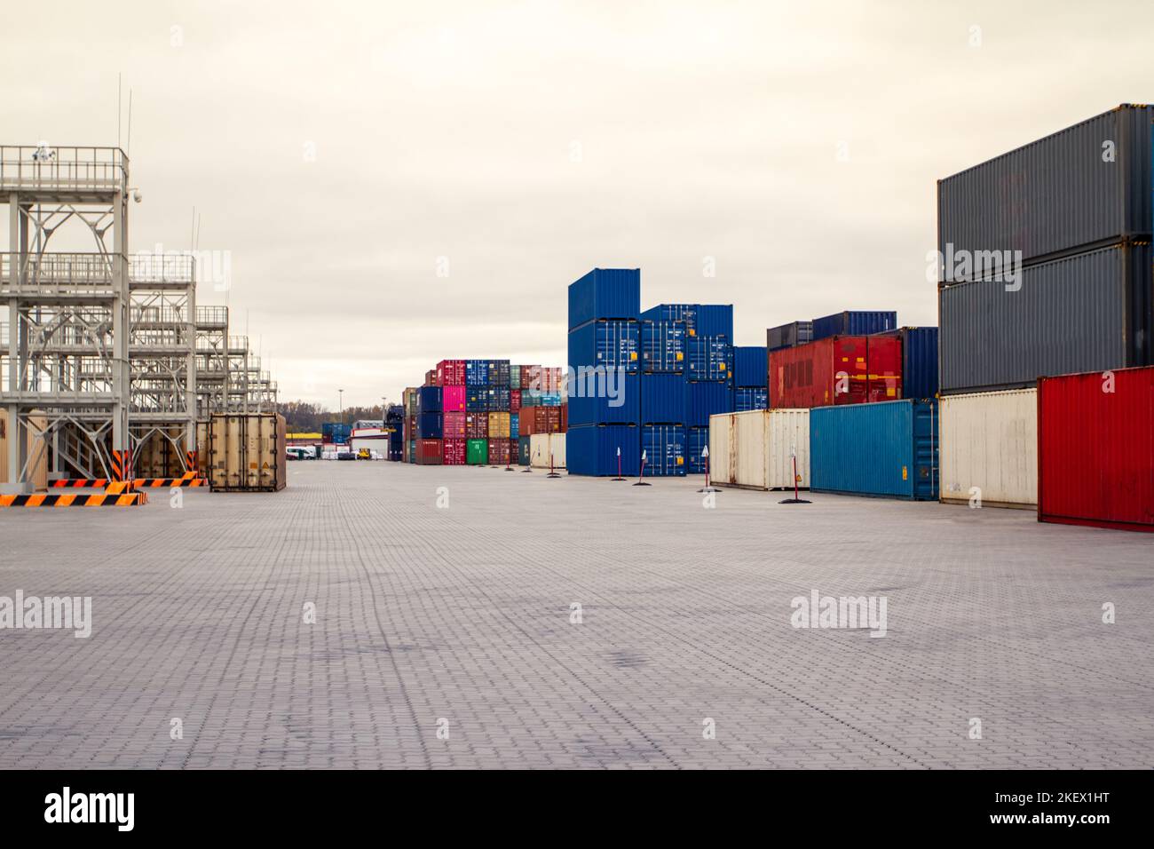 Cargo containers. Cargo container yard. Stack of freight containers at ...