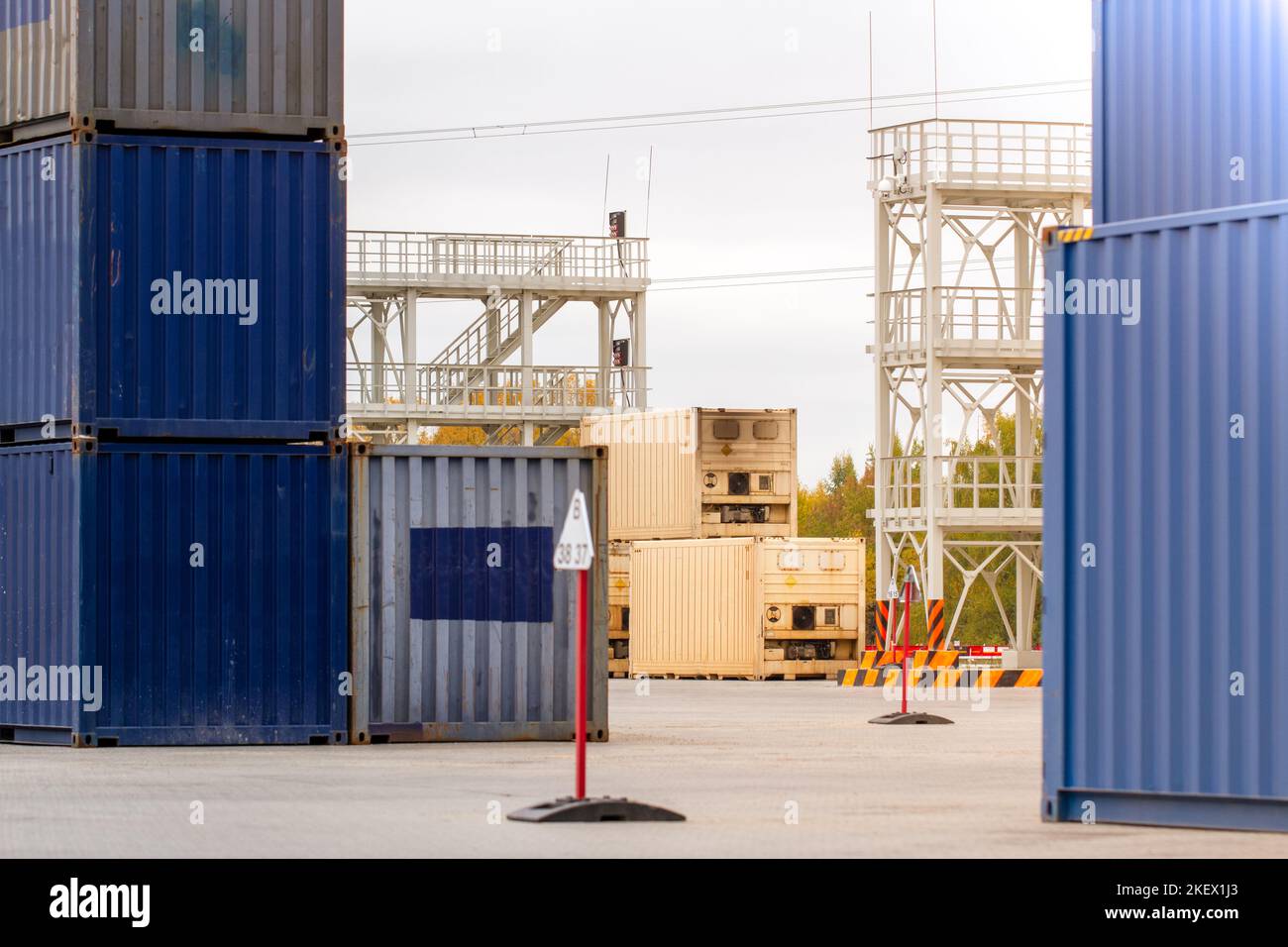 Cargo containers. Cargo container yard. Stack of freight containers at ...