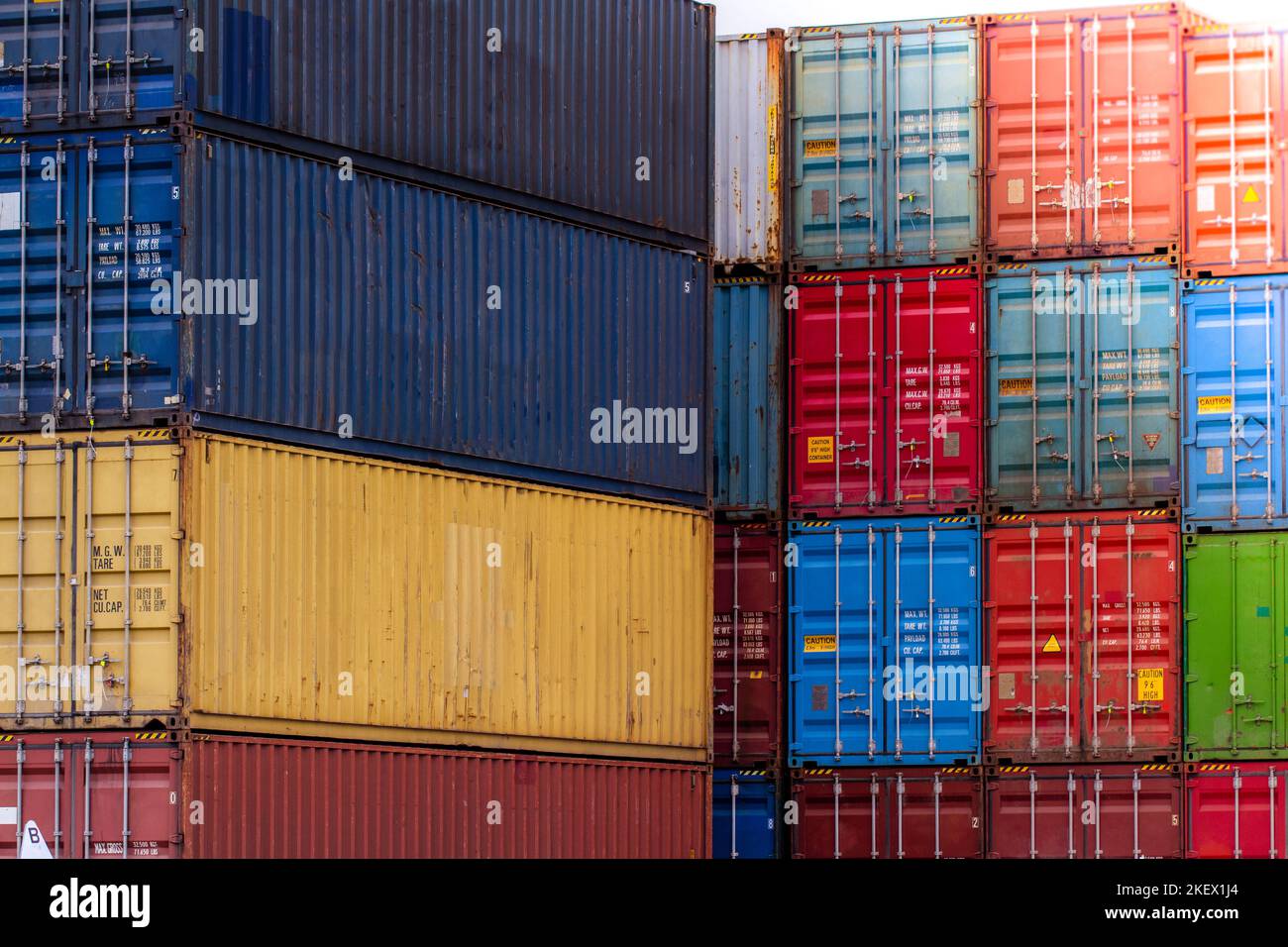 Cargo containers. Cargo container yard. Stack of freight containers at ...