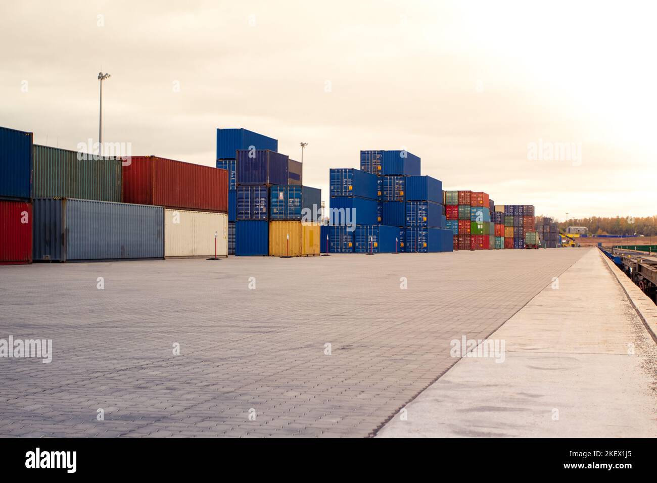 Cargo containers. Cargo container yard. Stack of freight containers at ...