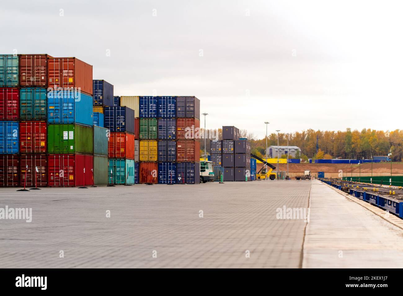 Cargo containers. Cargo container yard. Stack of freight containers at ...