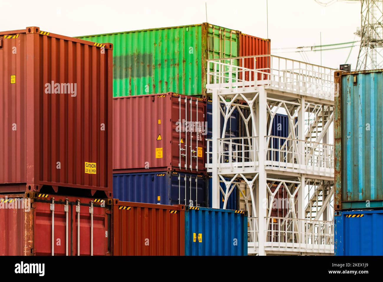 Cargo containers. Cargo container yard. Stack of freight containers at ...