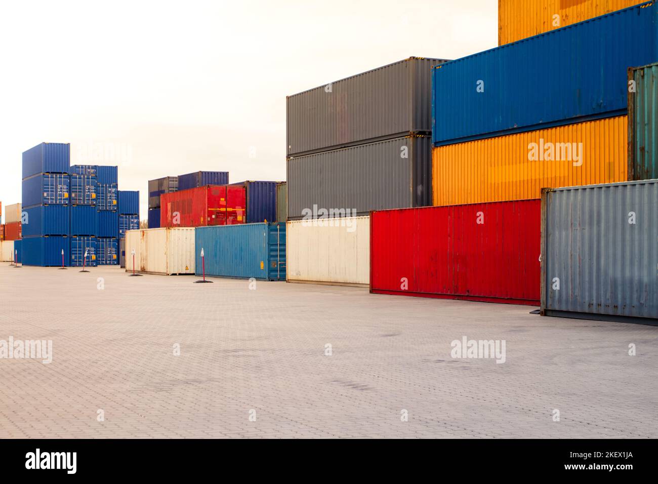 Cargo containers. Cargo container yard. Stack of freight containers at ...