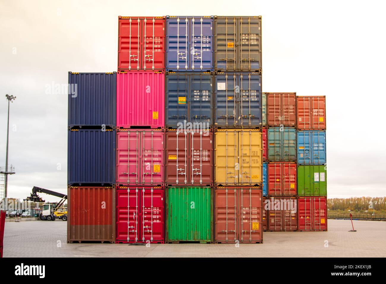 Cargo containers. Cargo container yard. Stack of freight containers at ...