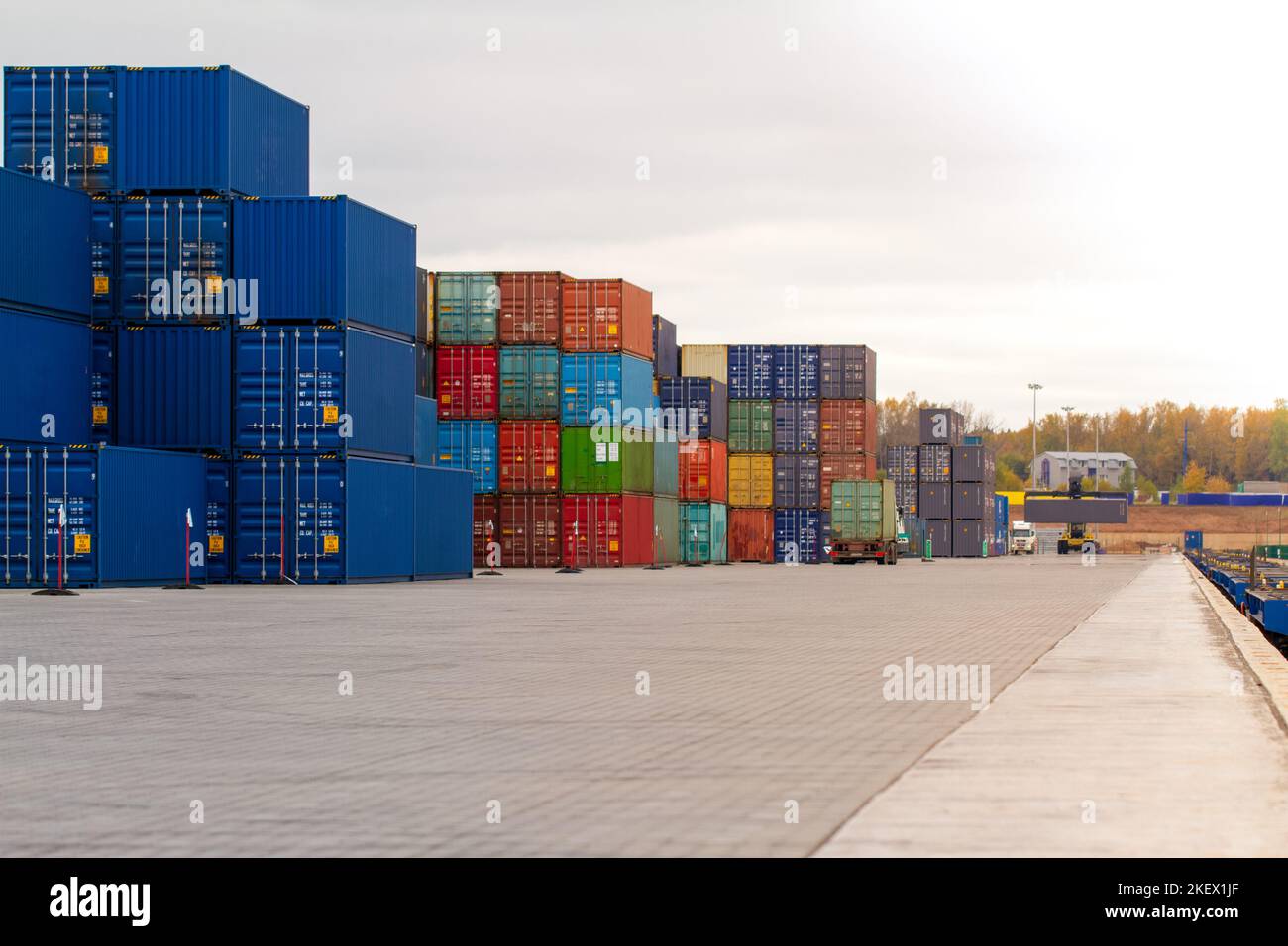 Cargo containers. Cargo container yard. Stack of freight containers at ...