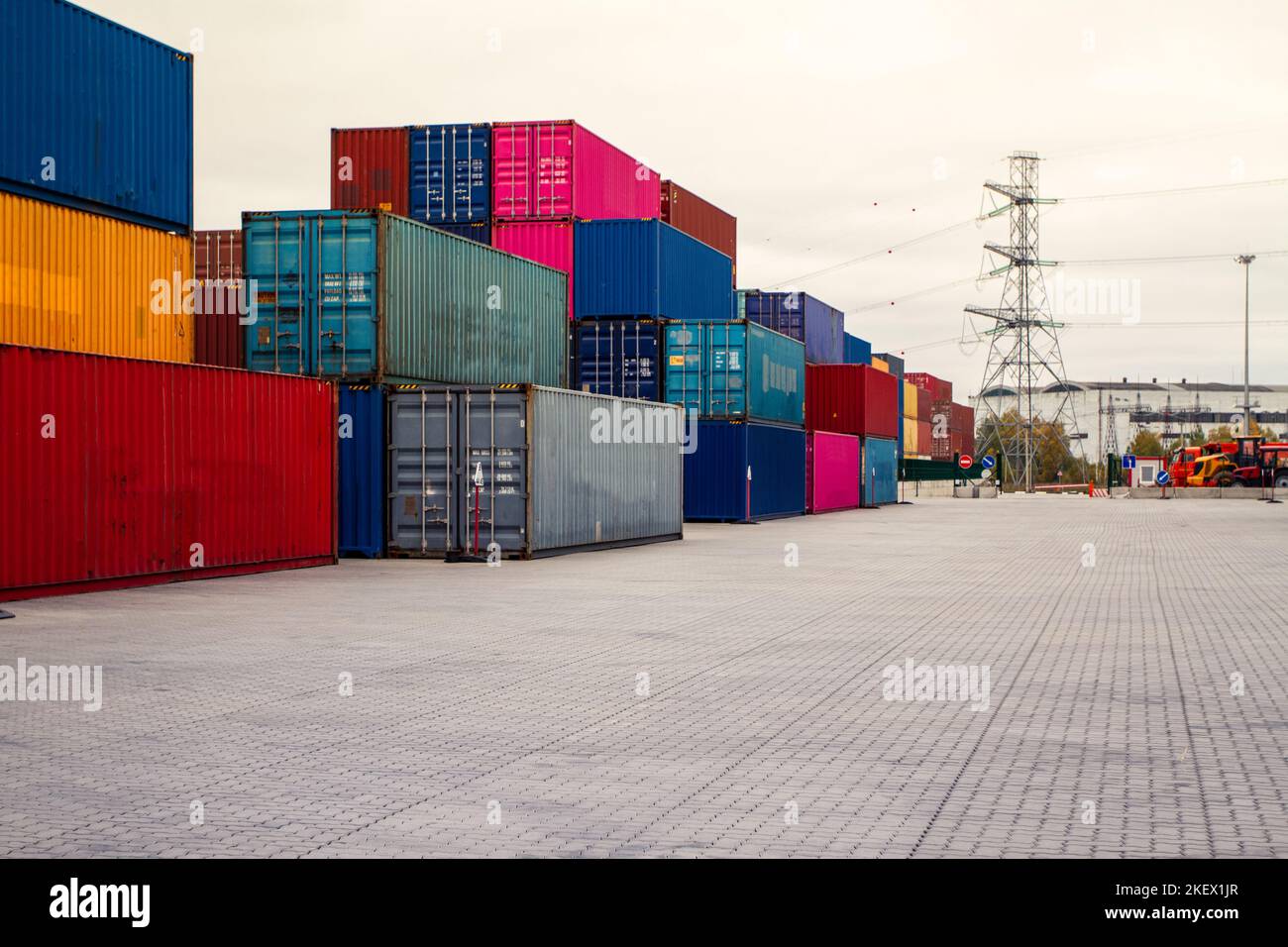 Cargo containers. Cargo container yard. Stack of freight containers at ...