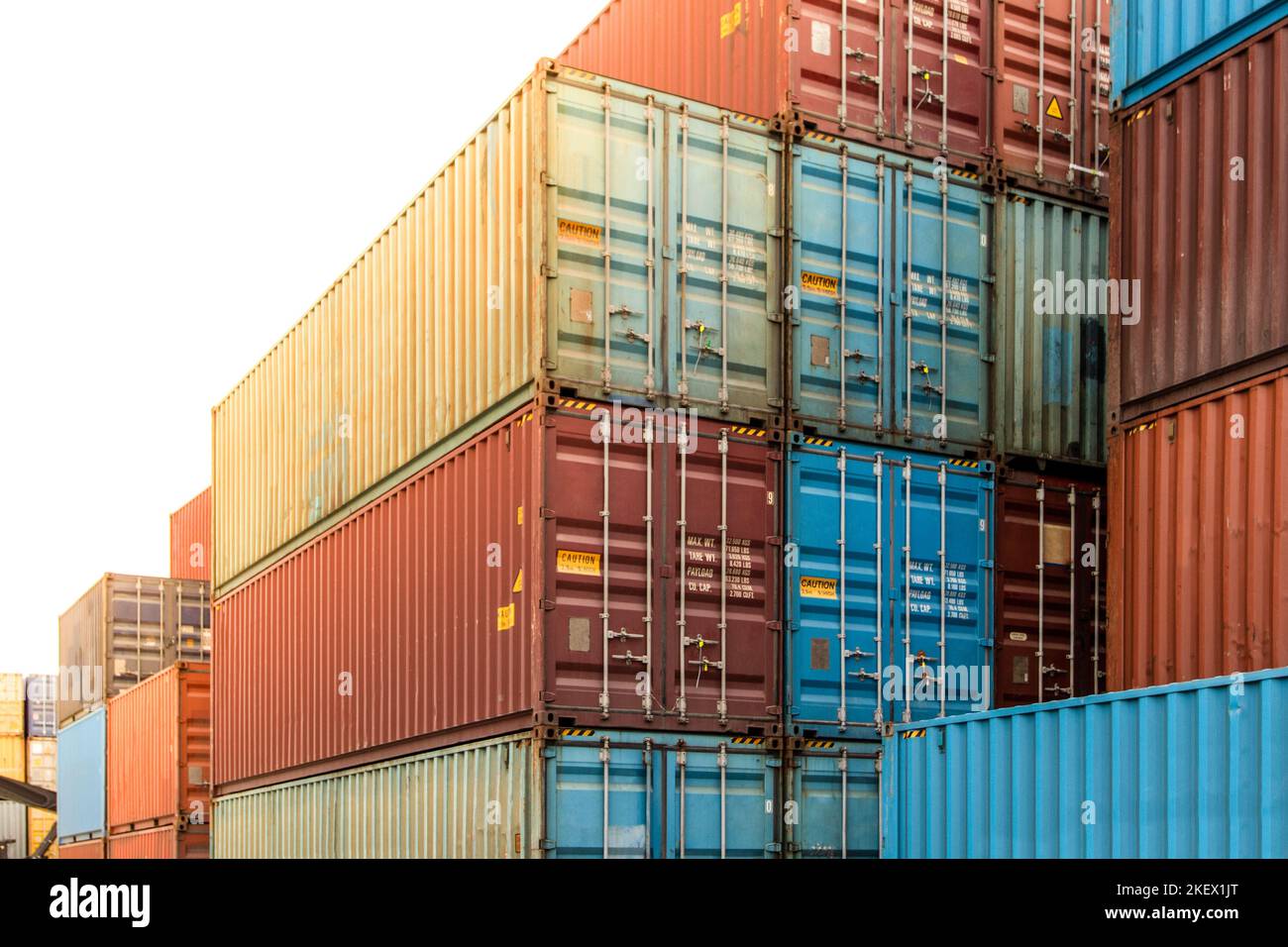 Cargo containers. Cargo container yard. Stack of freight containers at ...