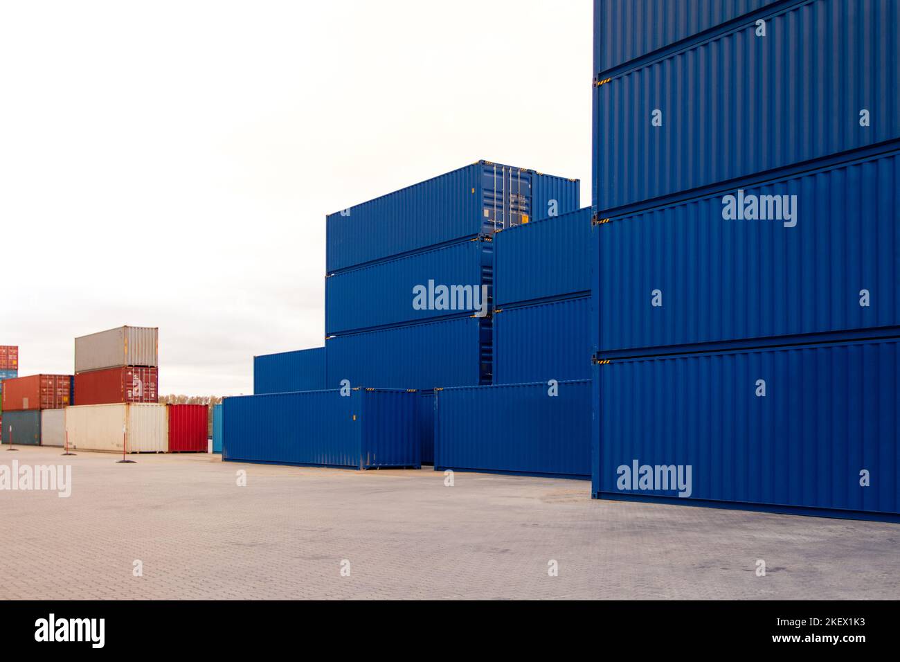 Cargo containers. Cargo container yard. Stack of freight containers at ...