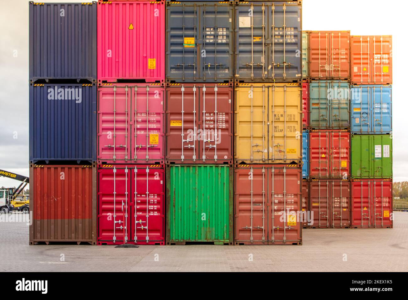 Cargo containers. Cargo container yard. Stack of freight containers at ...