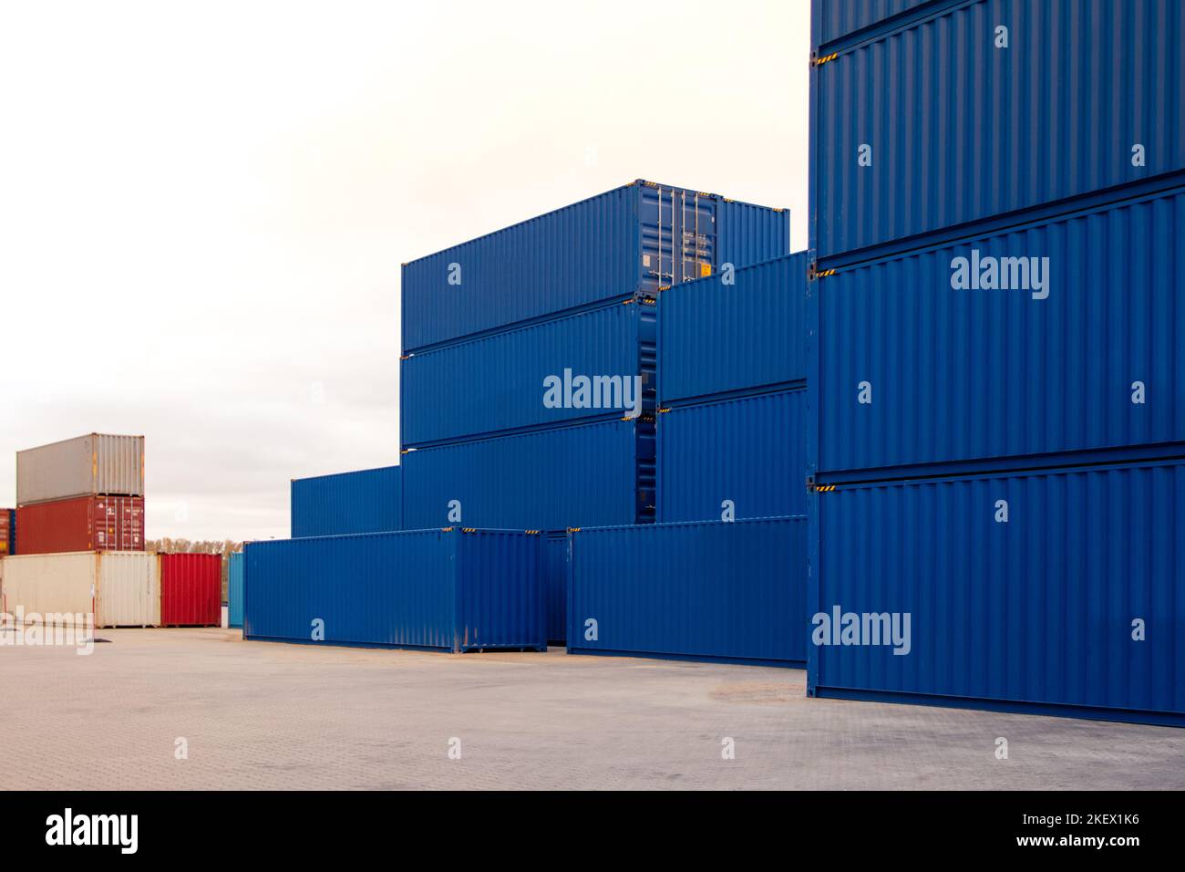 Cargo containers. Cargo container yard. Stack of freight containers at ...