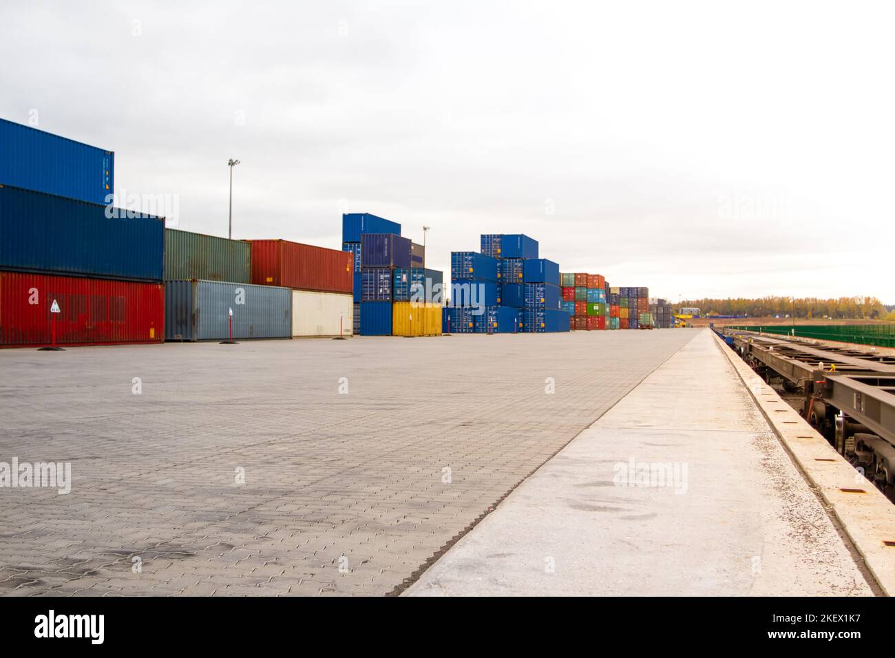 Cargo containers. Cargo container yard. Stack of freight containers at ...