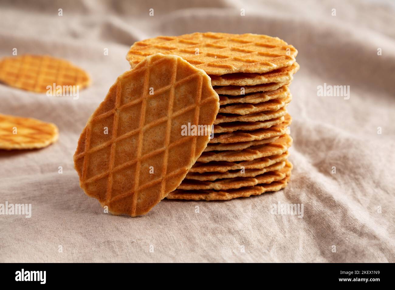 Homemade Waffle Crisps in a stack, side view. Close-up Stock Photo - Alamy