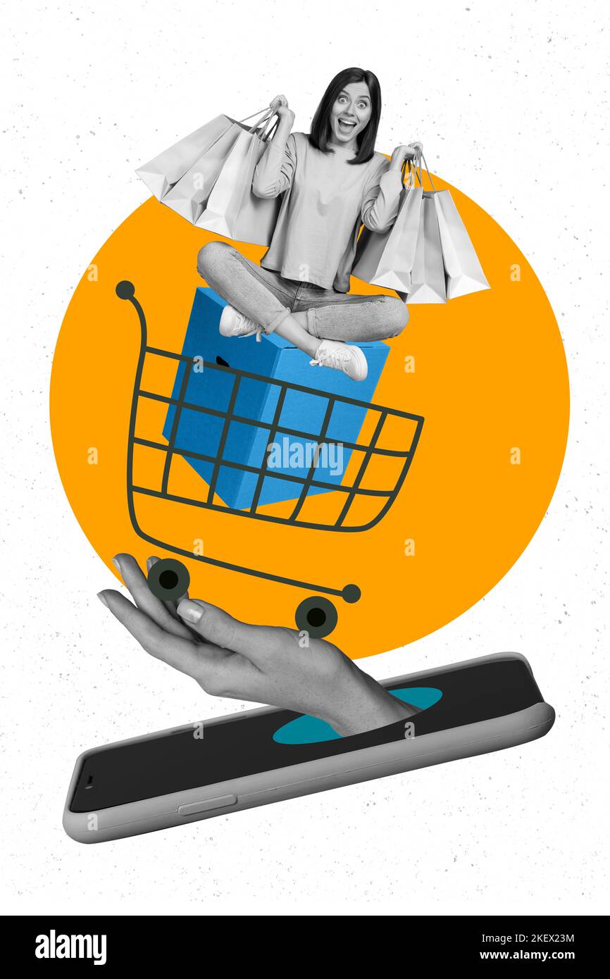 Creative photo 3d collage artwork poster of funny funky girl sitting ...