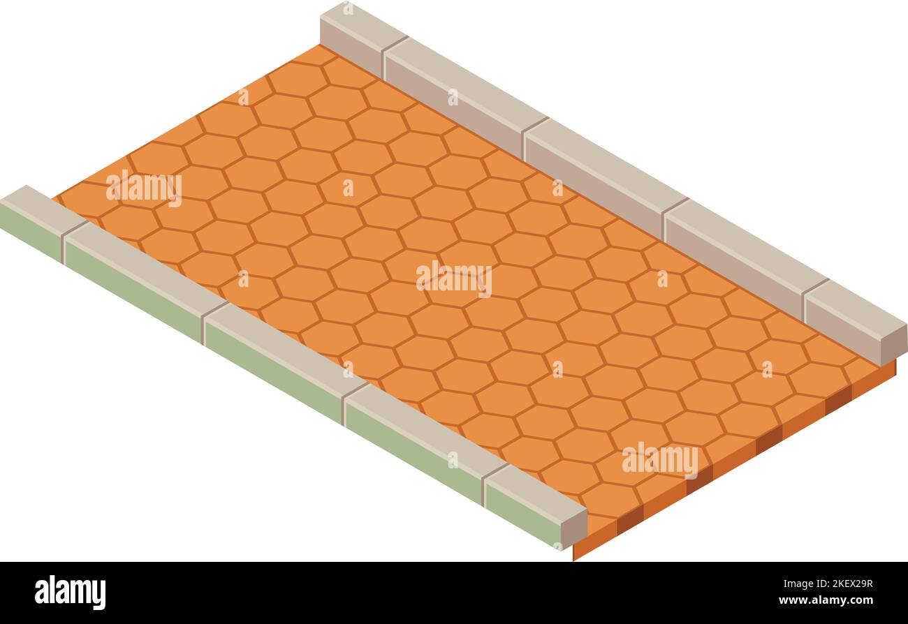 Tile walkway icon isometric vector. Paved brick footpath with border along edge. Paving slab ...