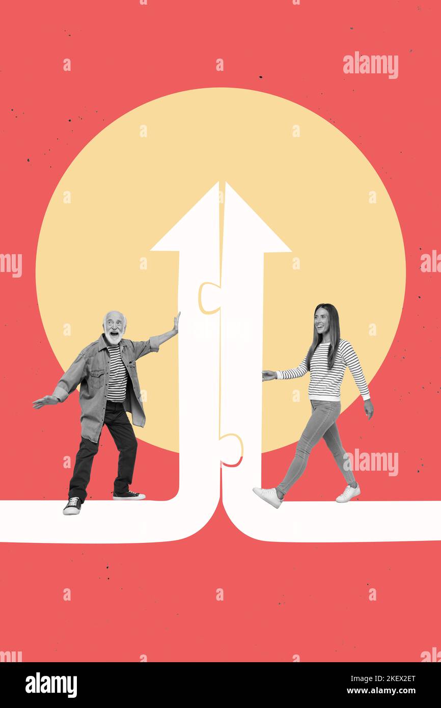 Collage photo of two people motivation success concept lady and ...