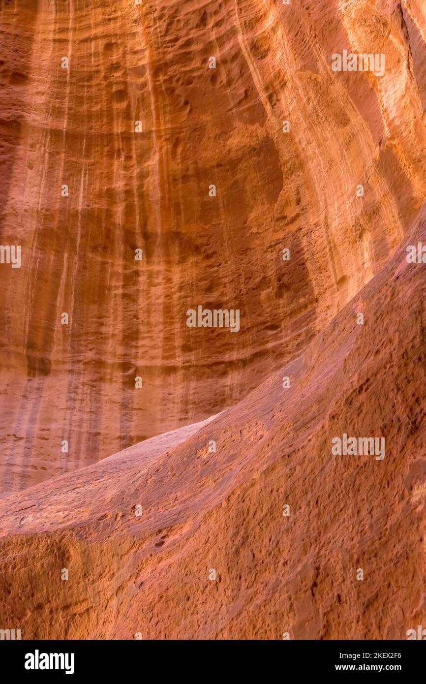 The Siq, narrow red canyon wall texture background in Petra, Jordan ...