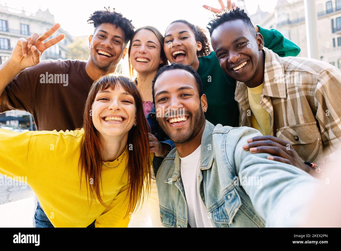 Happy young group of multiracial best friends having fun together outdoors Stock Photo - Alamy