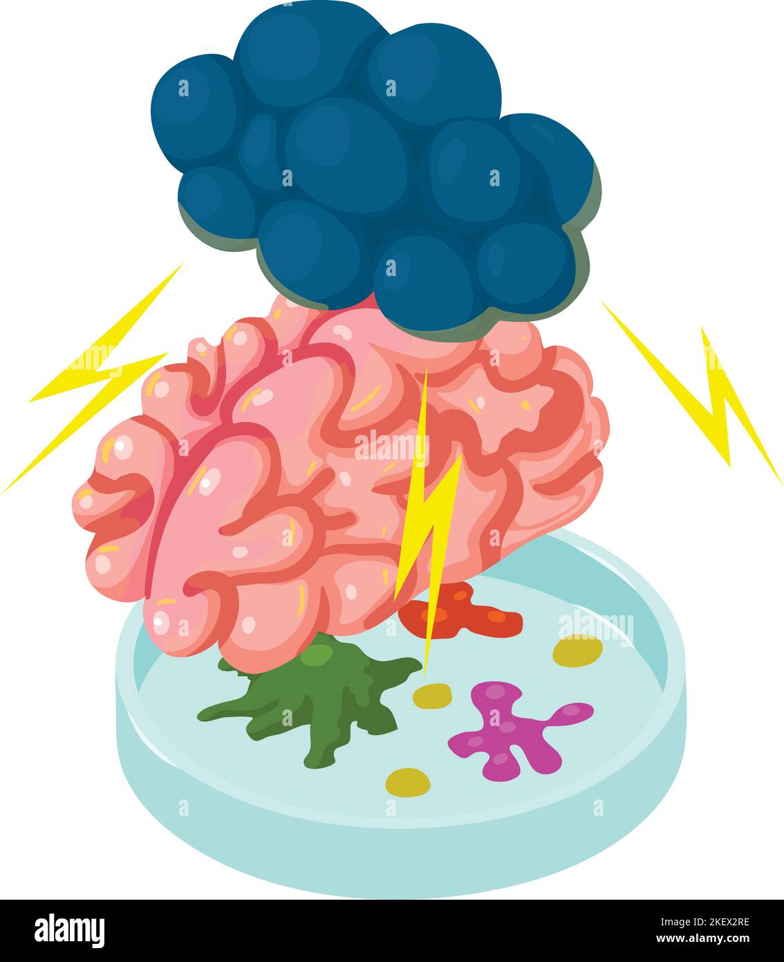 Brain disease icon isometric vector. Cloud with lightning over brain ...