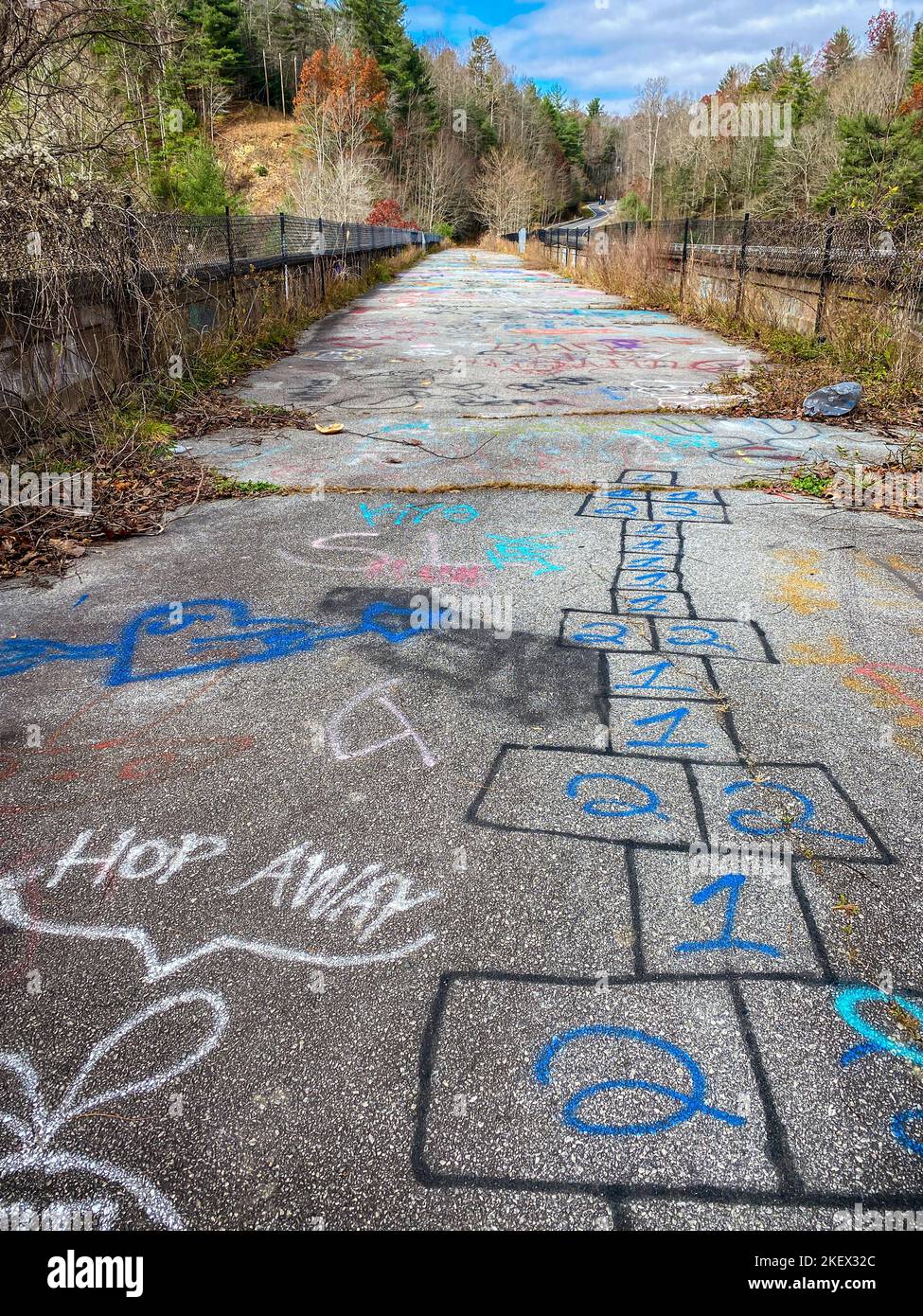 Hopscotch spray painted with graffiti on road of old bridge road Stock ...