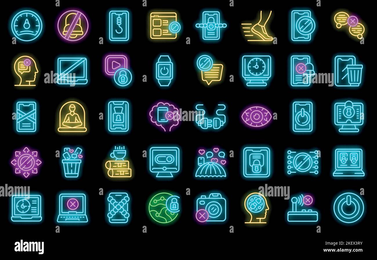 Digital detox icons set outline vector. Offline addiction. Habit ...