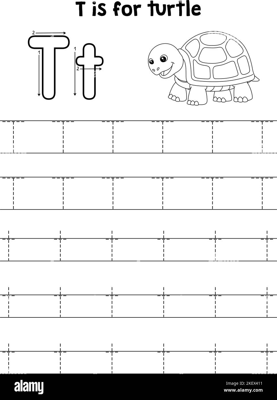 Turtle Animal Tracing Letter ABC Coloring Page T Stock Vector Image ...