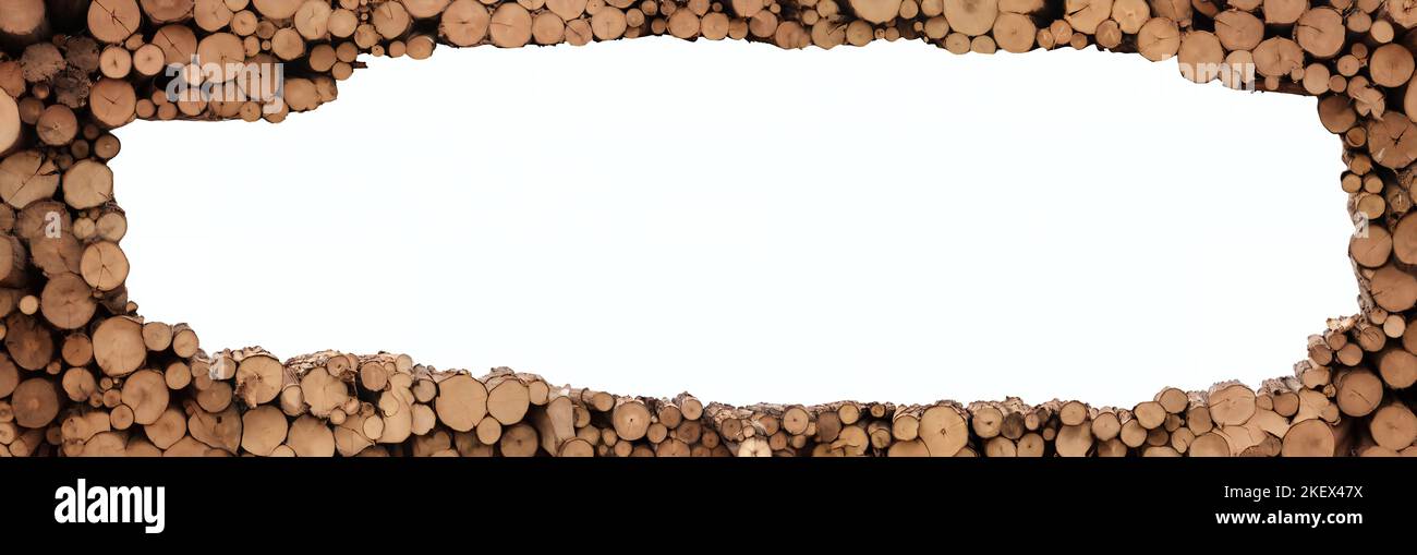 frame out of tree logs, natural wood with empty space, isolated on ...