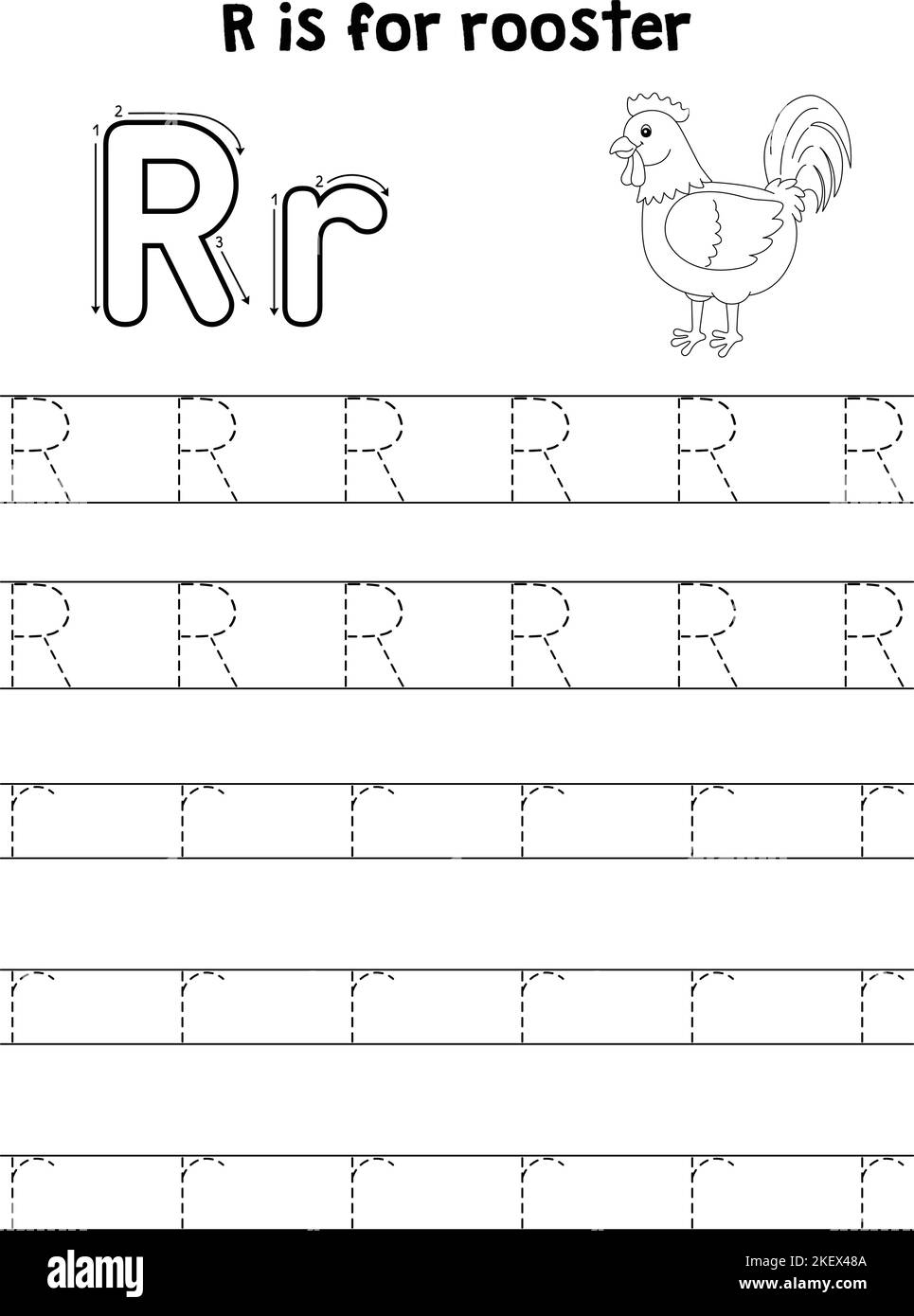Rooster Animal Tracing Letter ABC Coloring Page R Stock Vector Image ...