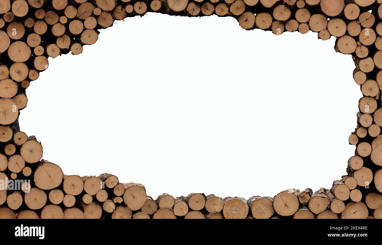 frame out of tree logs, natural wood with empty space, isolated on ...