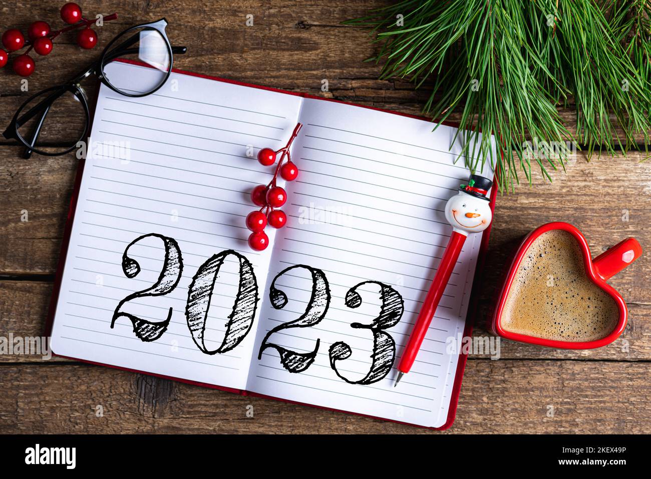 New year resolutions 2023 on desk. 2023 resolutions list with notebook ...