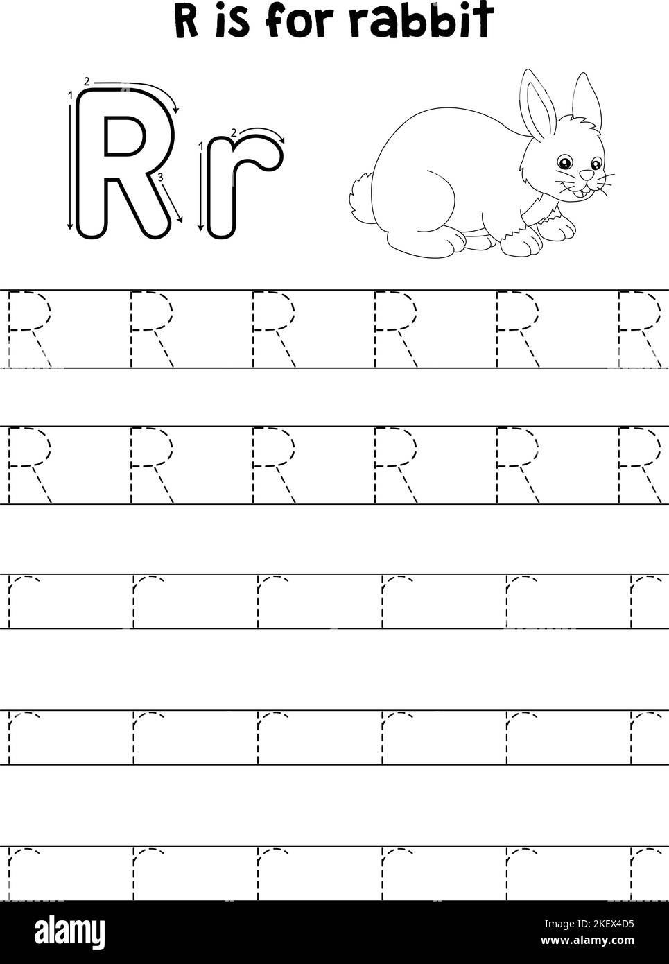 Rabbit Animal Tracing Letter ABC Coloring Page R Stock Vector Image ...
