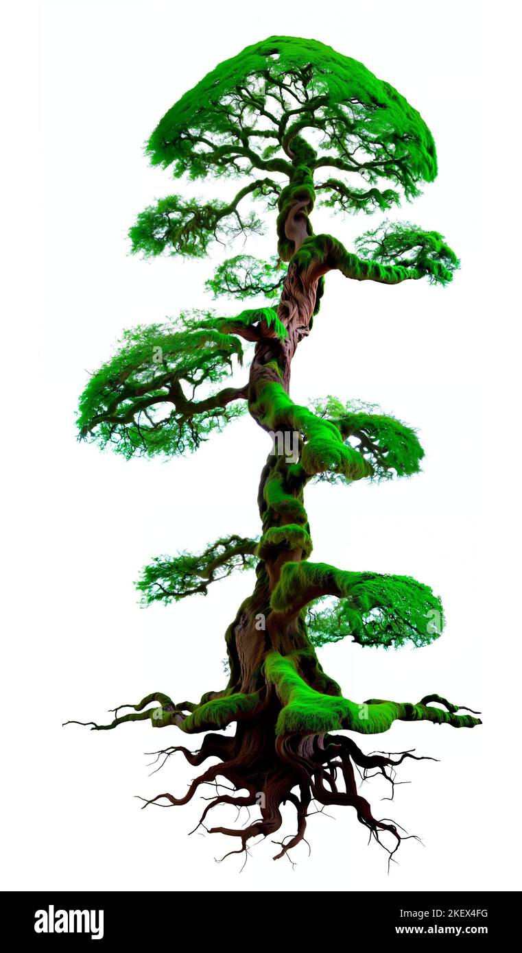 beautiful tree, large plant with roots and unusual shape, isolated on ...