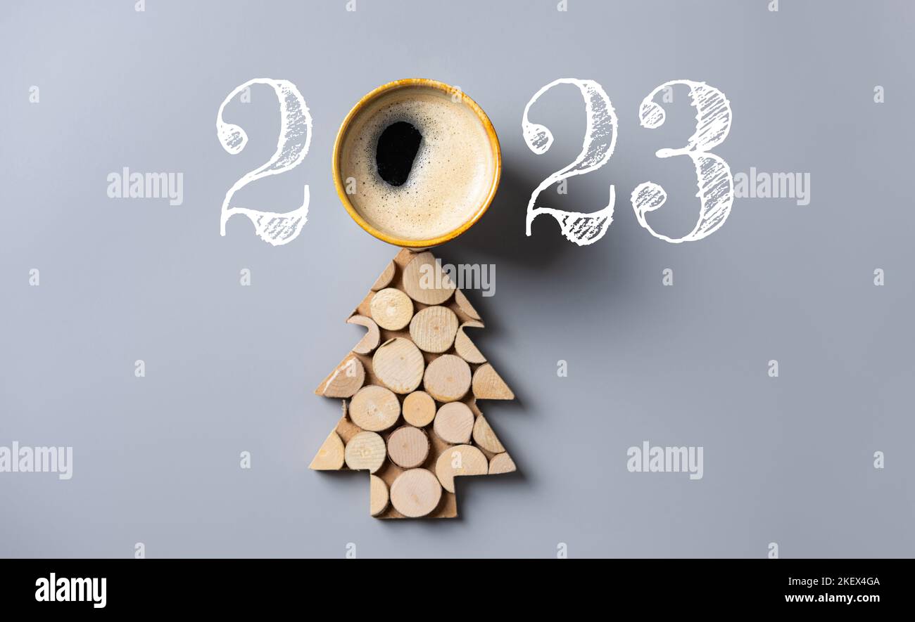 Happy new year 2023 background new year holidays card with coffee cup ...